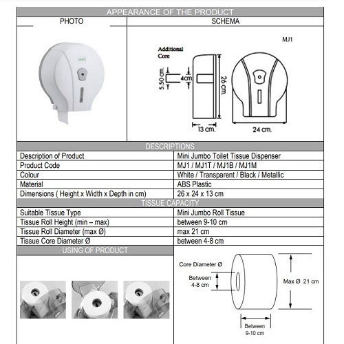 Vialli nosač toaletnog papira u roli mini jumbo zidni držač wc